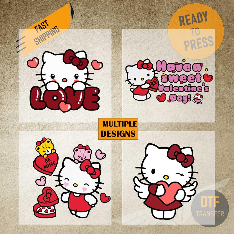 Hello Kitty Valentine DTF Transfer, Ready to Press Heat Transfer for ...