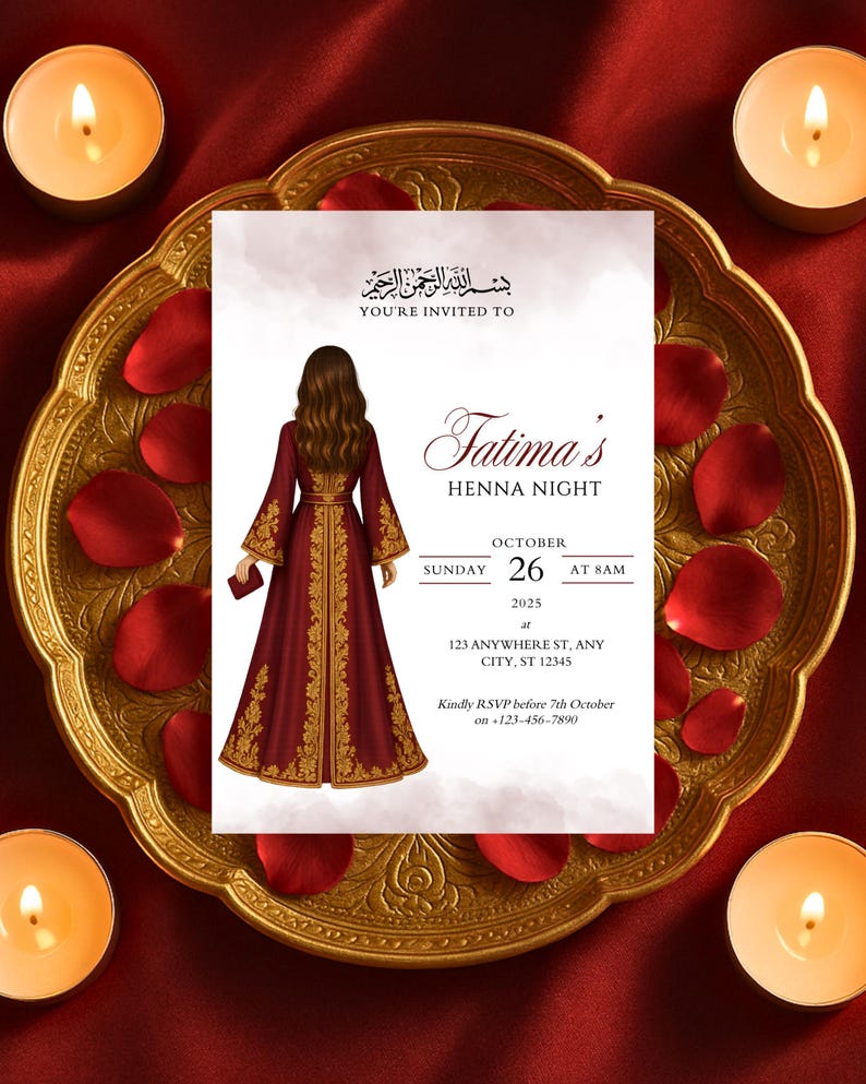 Editable Digital Henna Night Invitation for Muslim Bride, A6 & Mobile ...