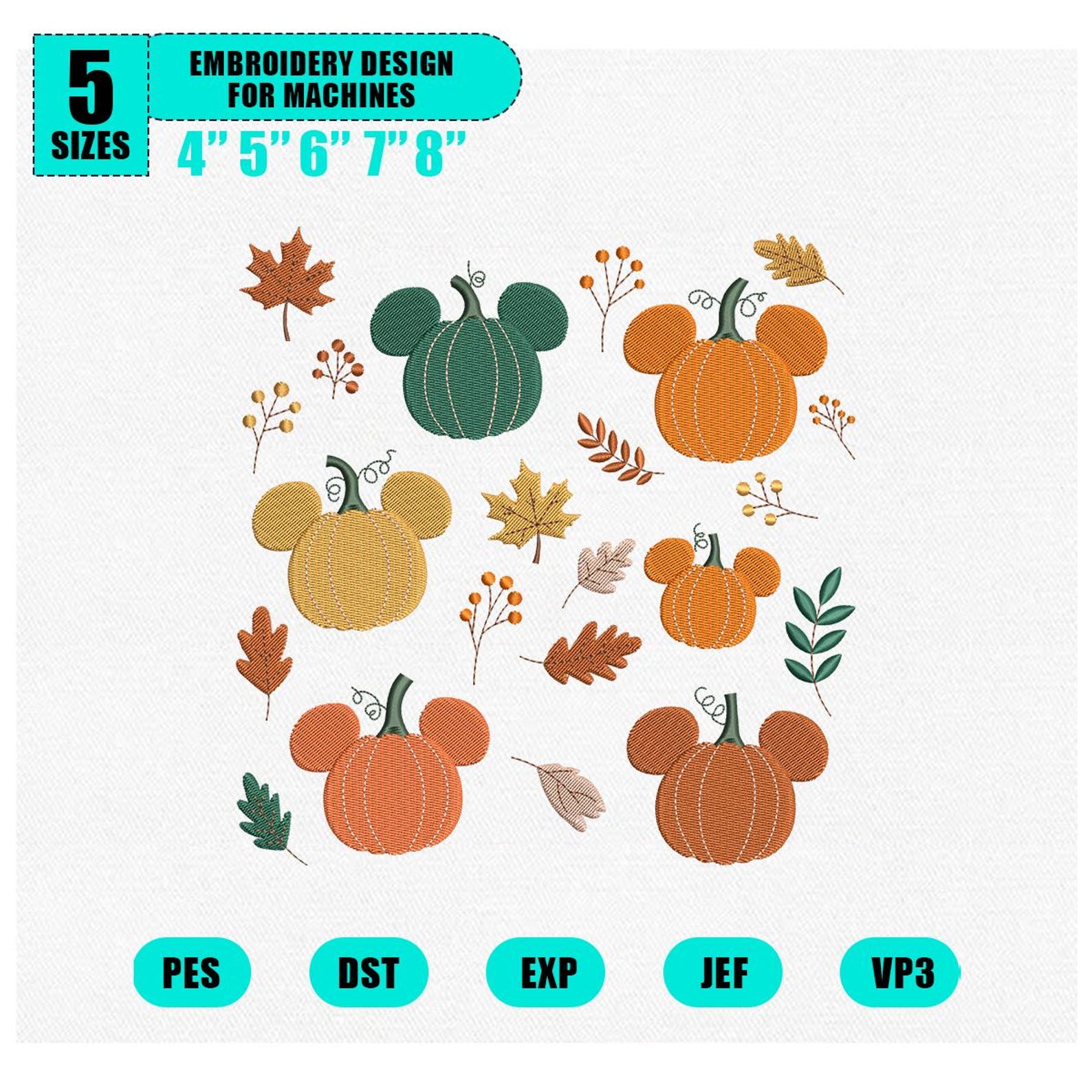 Fall Pumpkin Embroidery Design, Mouse-inspired Autumn Stitch File, Fall ...