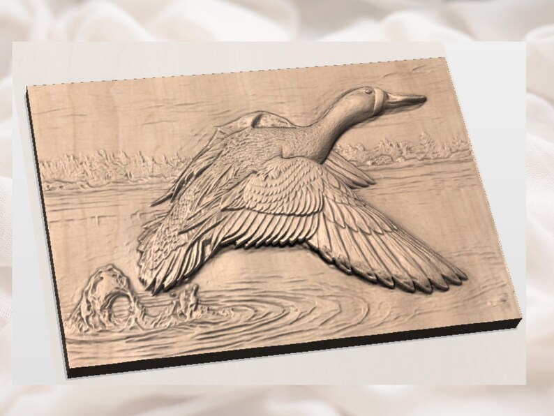 Flying Duck 3D Relief STL File | Duck Over Water Wood Grain CNC Carving ...