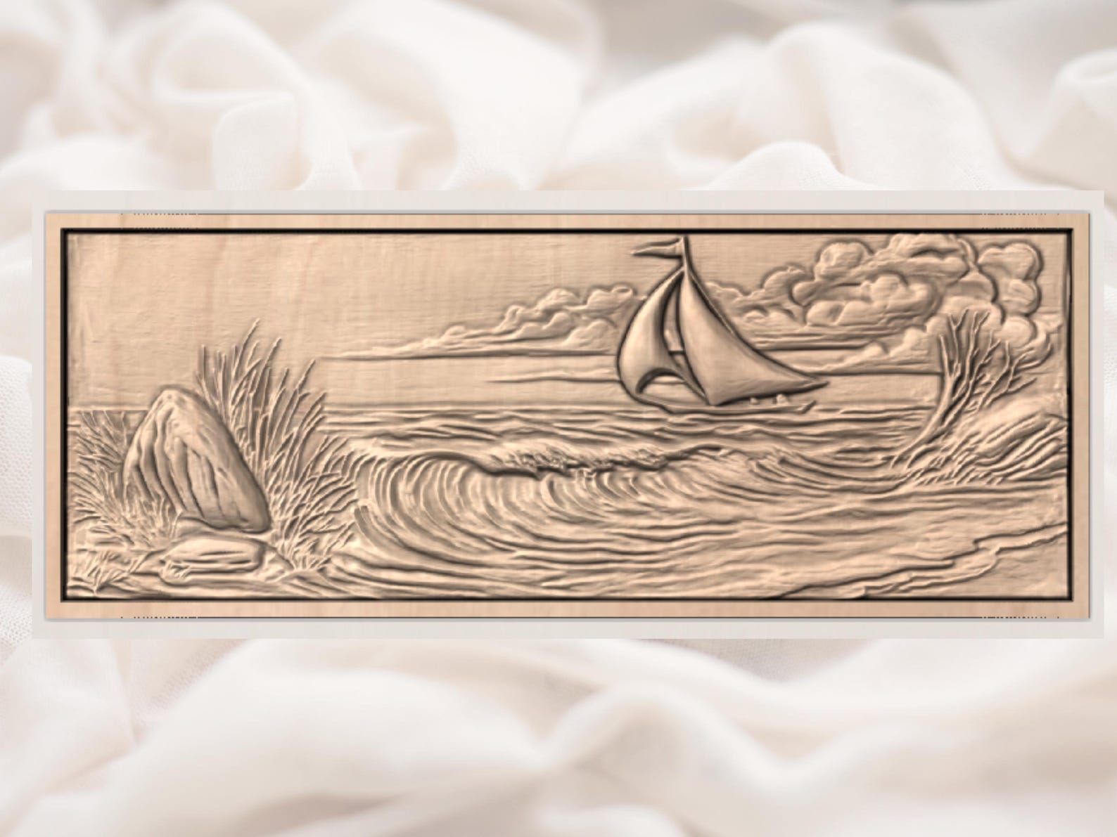 Sailboat Ocean Waves STL Relief | Nautical Sea 3D CNC Carving File ...