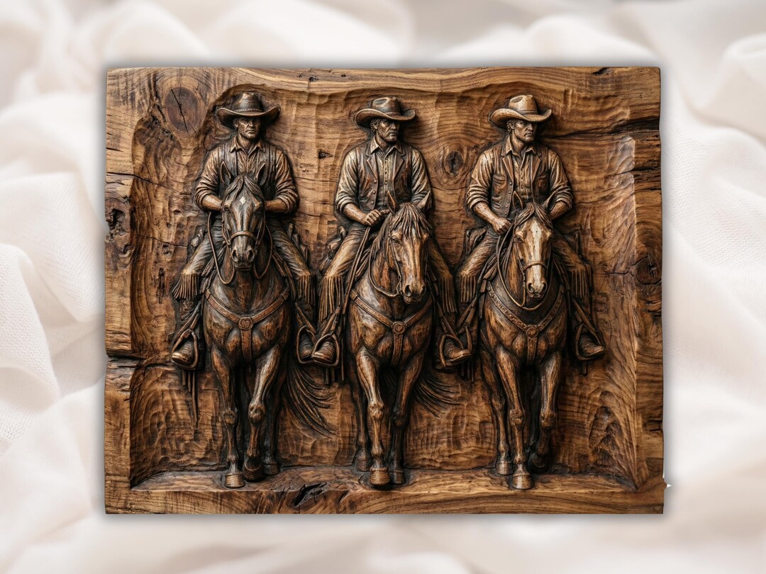 Cowboys on Horseback STL Relief | Western Rider 3D Carving File for CNC ...