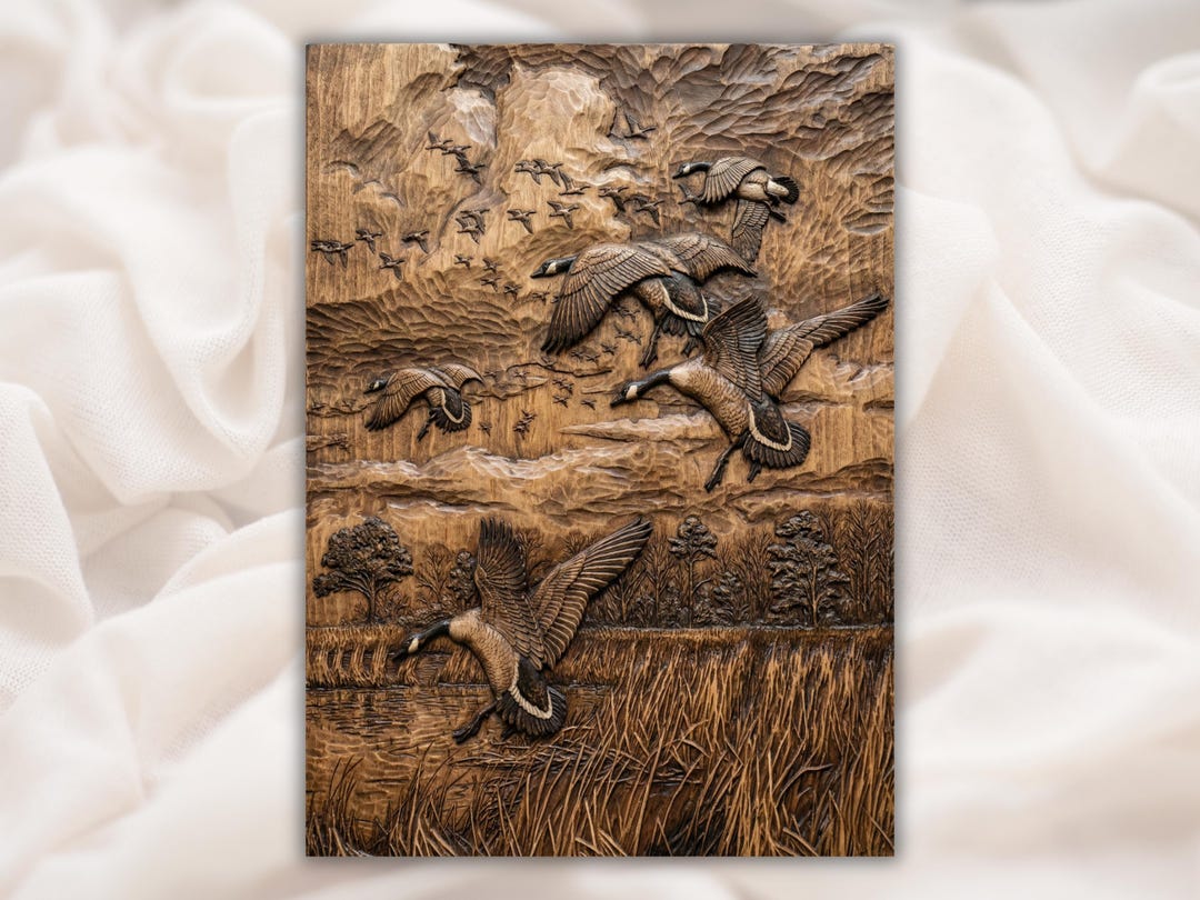 Mallard Ducks Flock 3D Relief STL File | Flying Ducks Wood Grain CNC ...