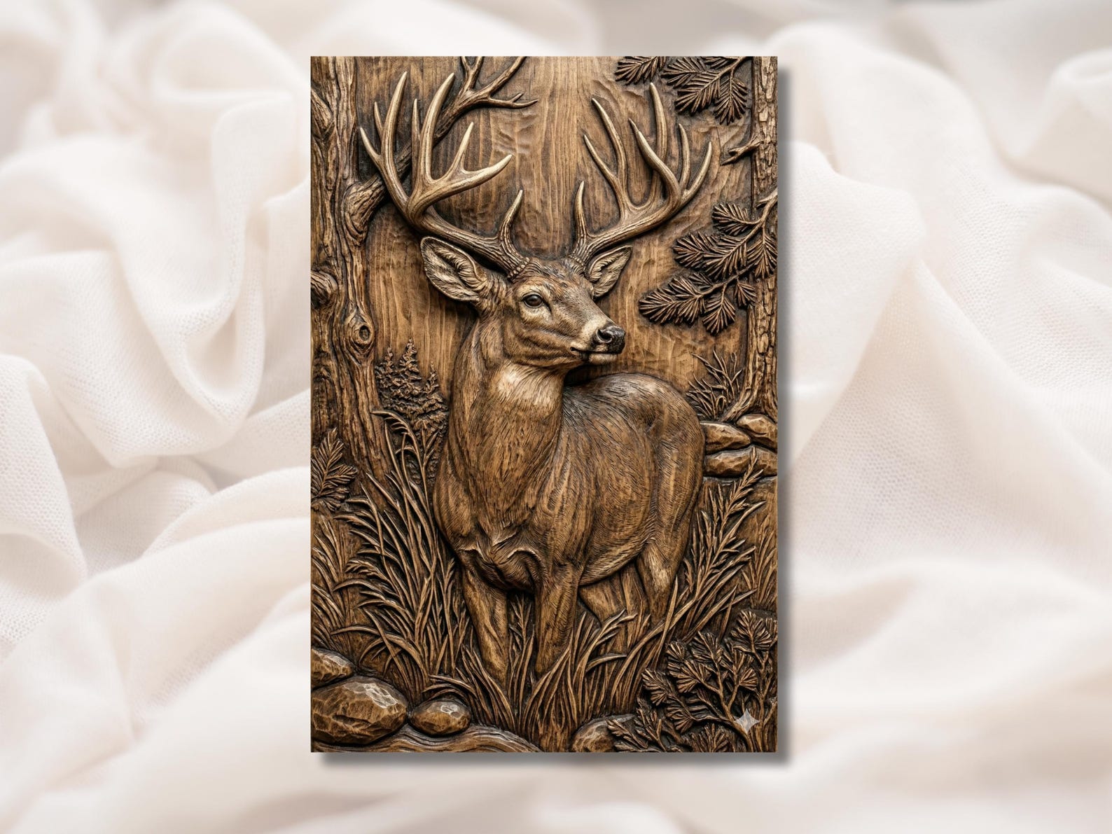 Whitetail Deer Buck 3D Relief STL | Woodland Stag Wildlife Wall Art ...