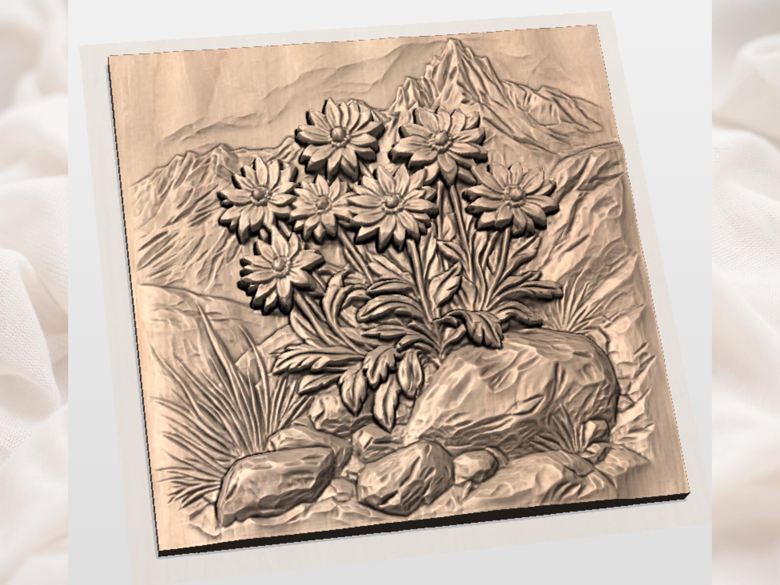 Mountain Flowers 3D Relief STL File | Alpine Daisy Edelweiss Wood Grain ...