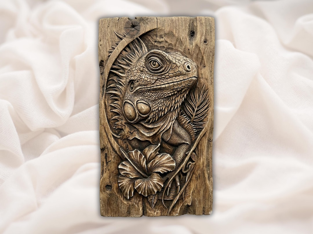 Bearded Dragon 3D Relief STL | Lizard Reptile Botanical Wood Grain ...
