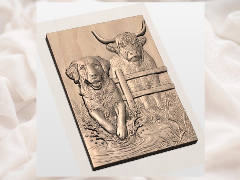 Farm Dog & Highland Cow 3D Relief STL | Cute Country Barnyard Wall Art ...