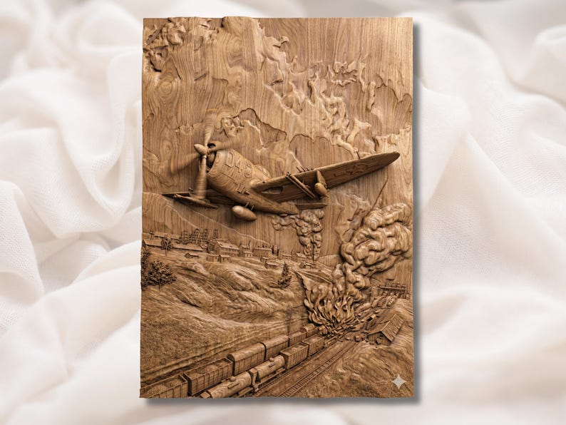 WW2 Plane Train Crash 3D Relief STL | Vintage Aircraft Battle Scene ...