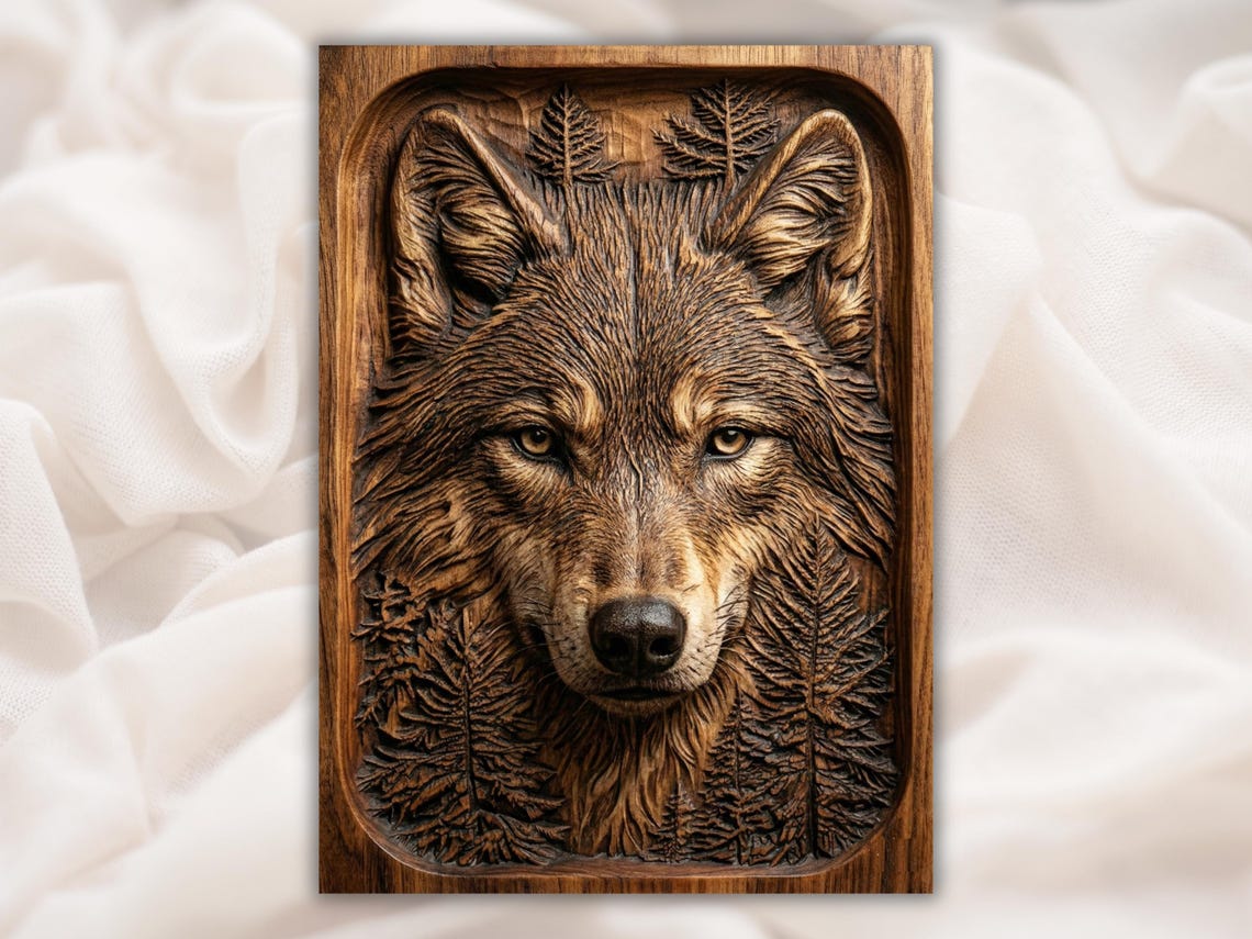 Realistic Wolf Face 3D STL File | CNC Router Wolf Head Relief ...