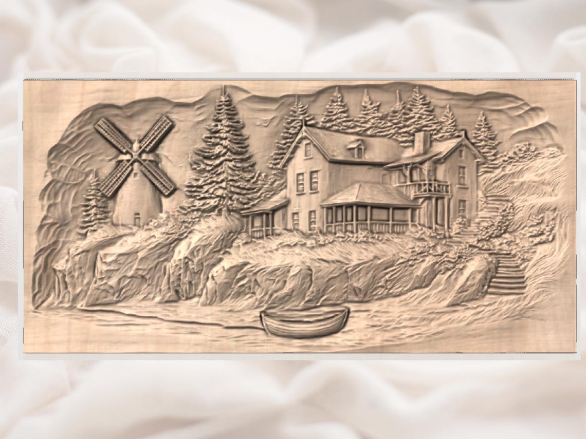 Rustic Farm Landscape 3D Relief STL | CNC Router Wood Carving File ...