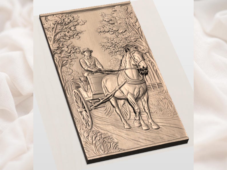 Cowboy Horse Carriage STL Relief | Rustic Wagon 3D Carving File for CNC ...