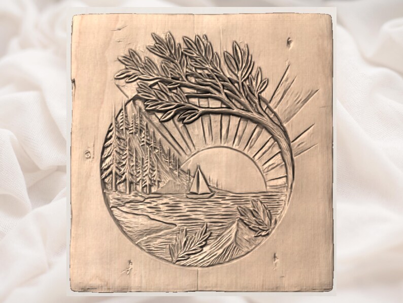 Sunset Lake Sailboat 3D Relief STL| Nature Scene Wood CNC Carving ...