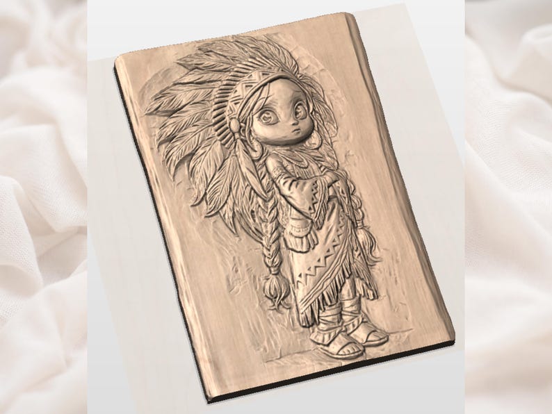 Native Tribal Girl 3D Relief STL | Wood Carving Style CNC Router File ...
