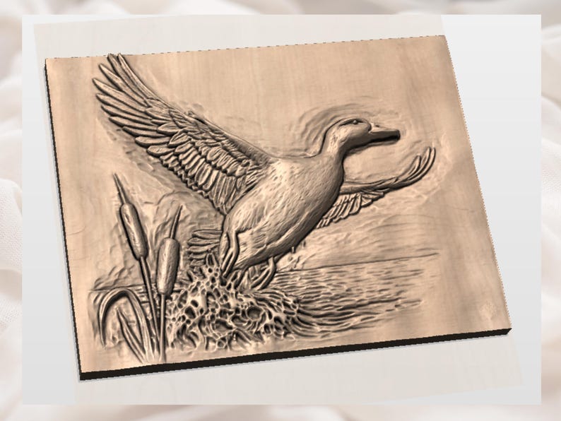 Flying Duck 3D Relief STL | Duck Splash Wood Grain CNC Carving | Marsh ...