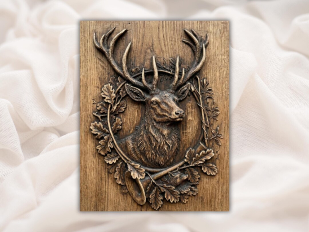 Stag Deer Head STL Relief | Antler Wreath 3D Carving File for CNC ...