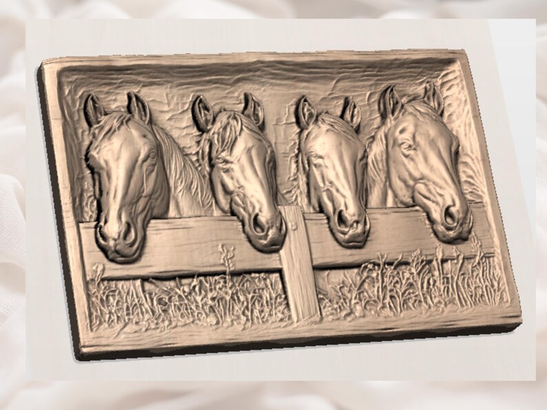 4 Horses 3D STL File | CNC Router Horse Relief Panel | Barn Stable ...