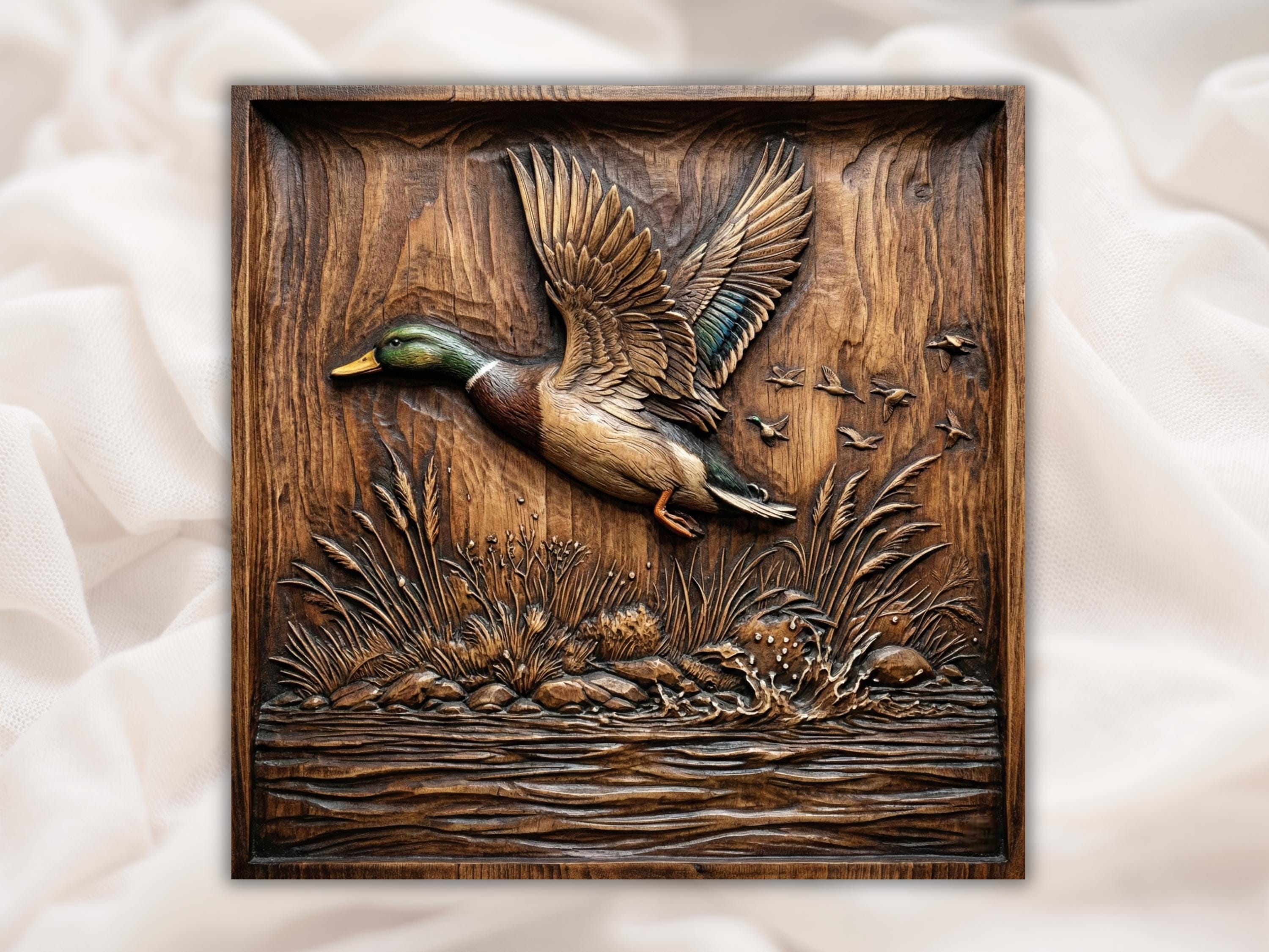 Flying Duck 3D Relief STL | CNC Router Wood Carving File | Mallard Bird ...