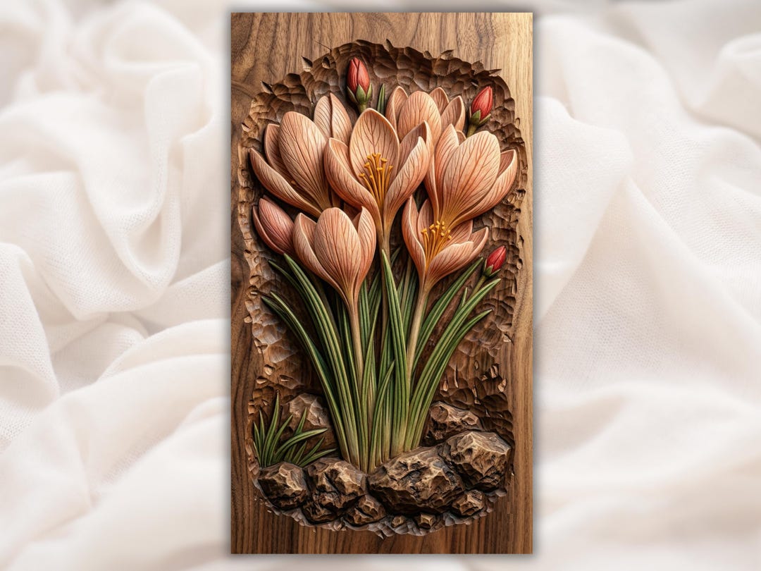 Crocus Flowers 3D Relief STL | Floral CNC Router Wood Carving File ...