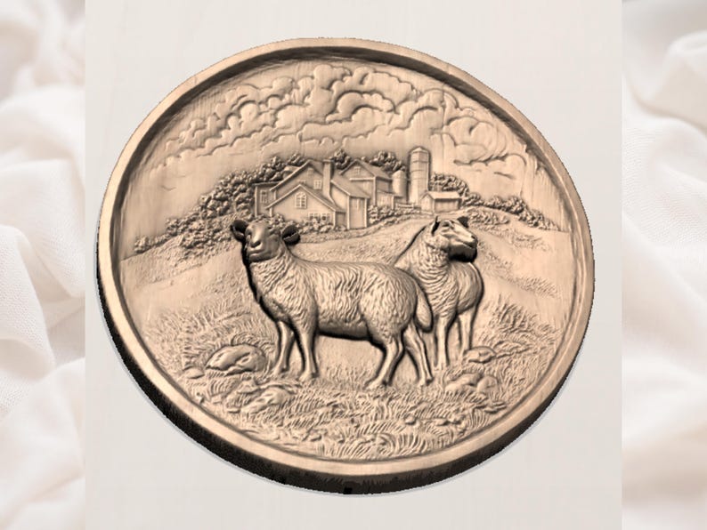 Sheep Farm STL Relief | Round Country 3D Carving File for CNC Router ...