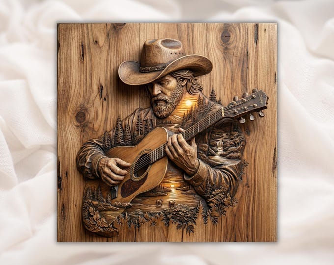 Cowboy Guitarist 3D Relief STL | Western Country Music Wall Panel | CNC ...