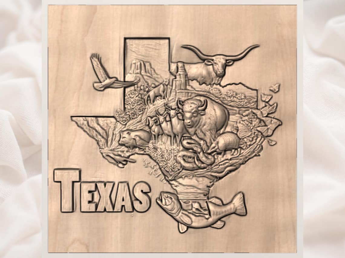 Texas Map 3D STL Relief | Texas Wildlife 3D Carving File for CNC Router ...
