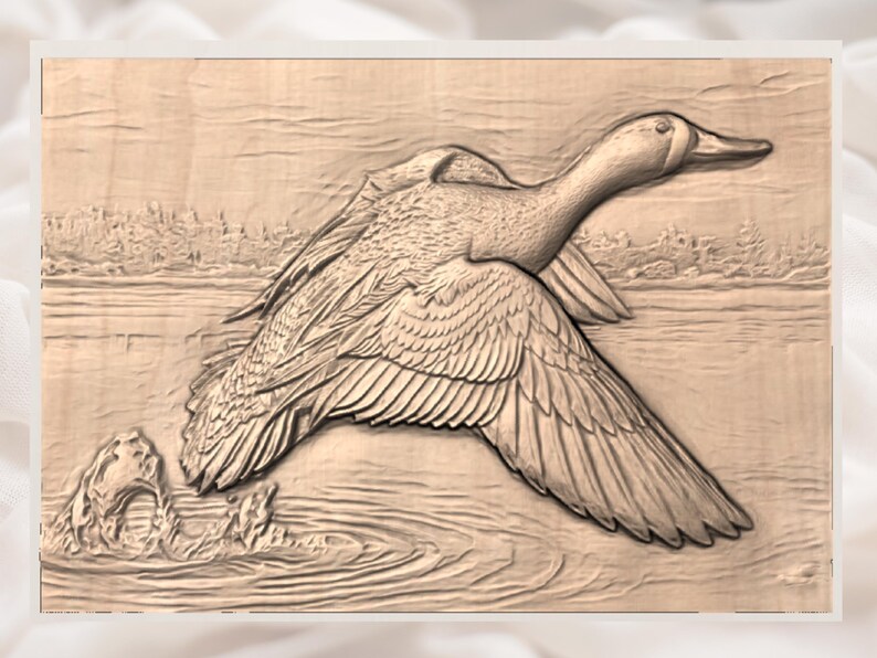 Flying Duck 3D Relief STL File | Duck Over Water Wood Grain CNC Carving ...