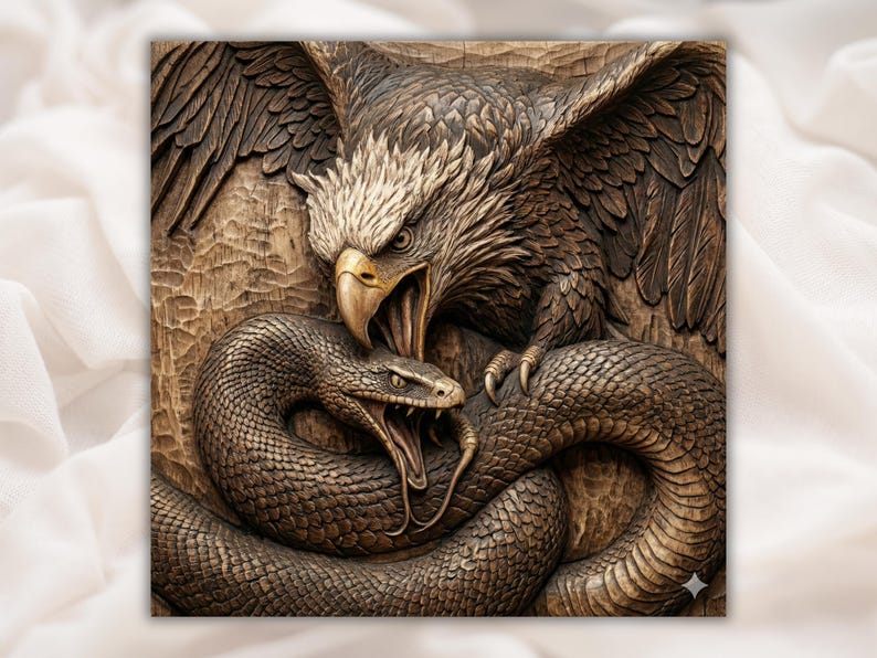 Eagle Vs Snake 3D Relief STL File | Rustic Wood Grain CNC Carving ...
