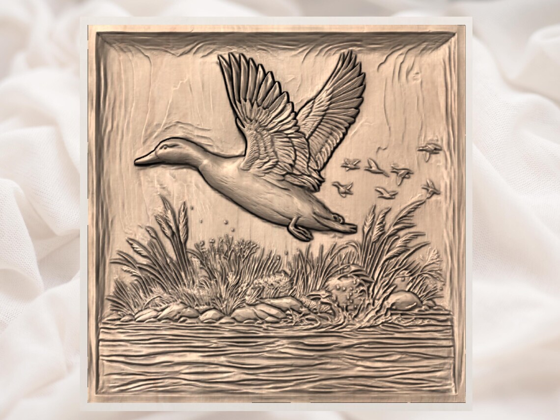 Flying Duck 3D Relief STL | CNC Router Wood Carving File | Mallard Bird ...
