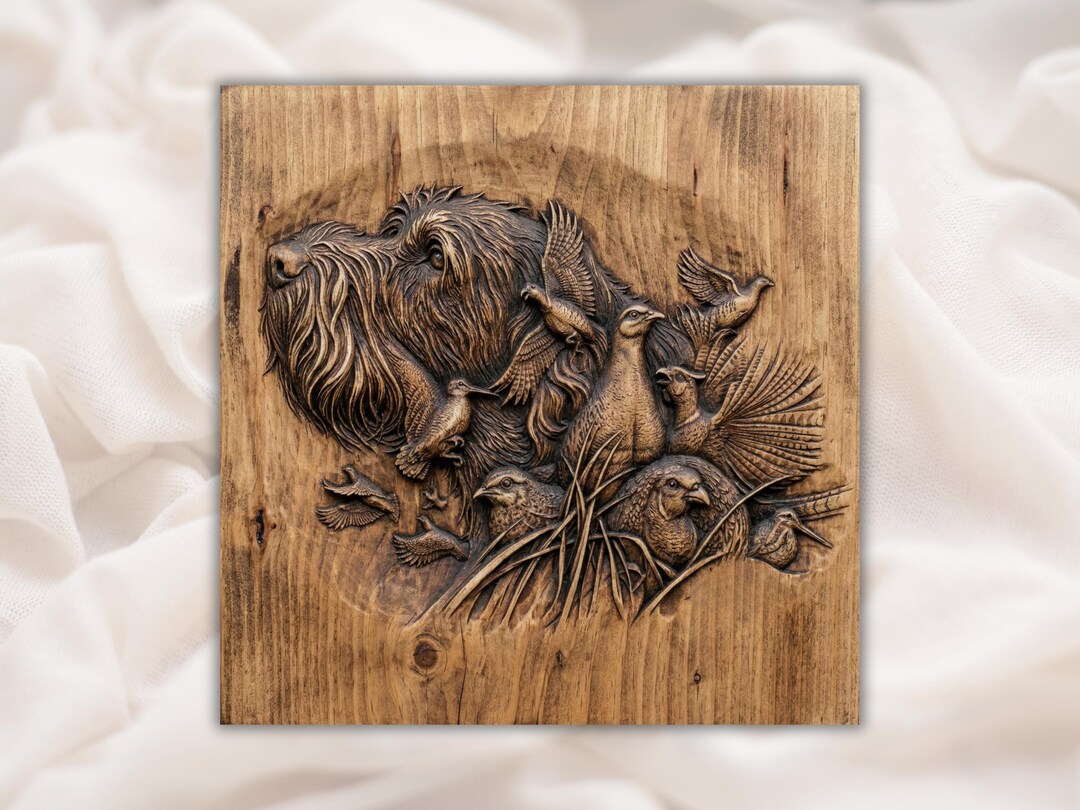 Hunting Dog Pheasants 3D Relief STL | Pheasants Hunting Dog Scene Panel ...