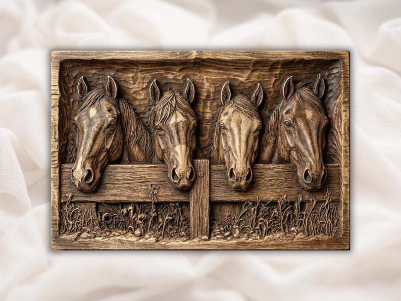4 Horses 3D STL File | CNC Router Horse Relief Panel | Barn Stable ...