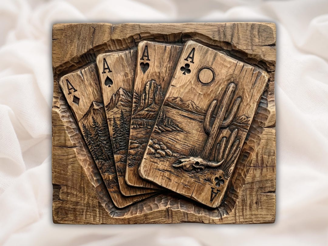 Aces Playing Cards 3D Relief STL File | Western Desert Cactus Poker ...