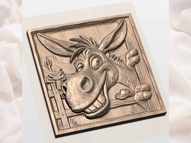 Funny Donkey 3D Relief STL | Cartoon Farm Animal Wood Carving | CNC ...