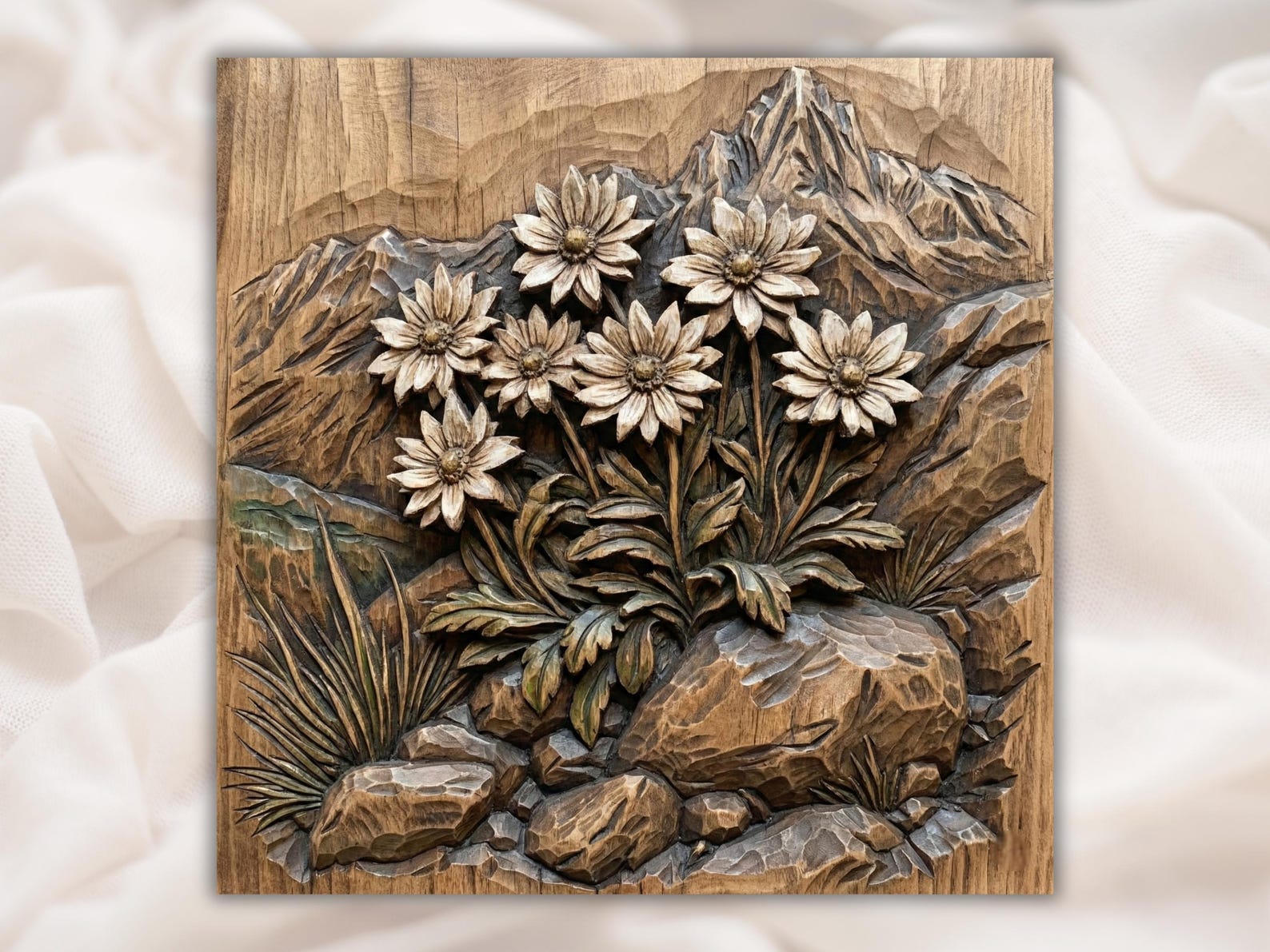 Mountain Flowers 3D Relief STL File | Alpine Daisy Edelweiss Wood Grain ...