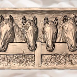4 Horses 3D STL File | CNC Router Horse Relief Panel | Barn Stable ...