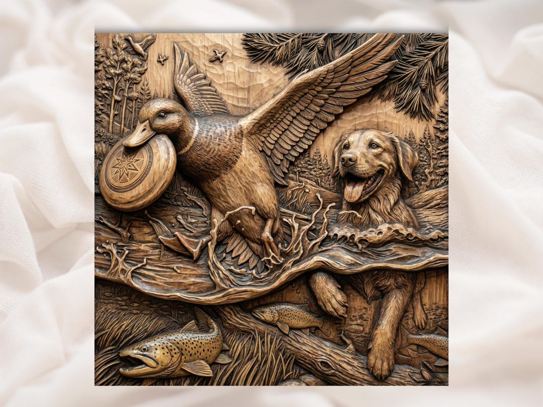 Duck Hunting Dog 3D Relief STL File | Retriever and Duck Wood Grain CNC ...