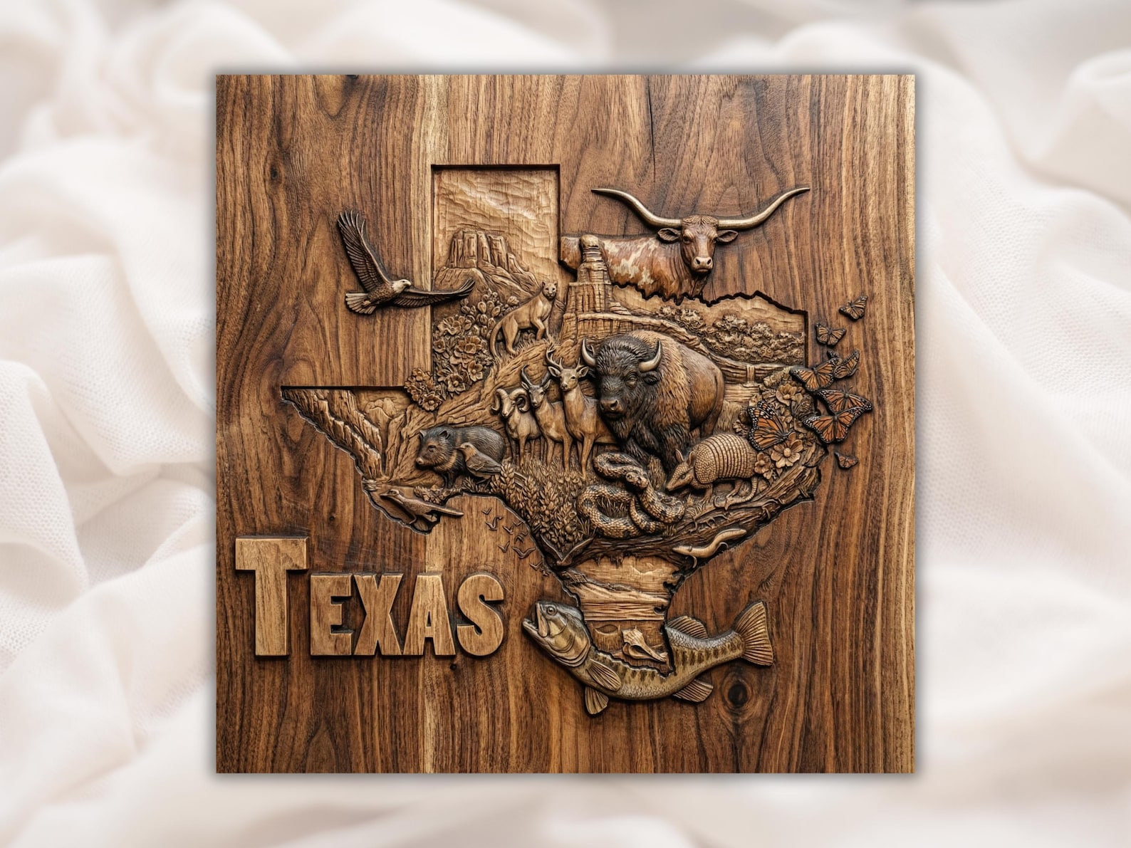 Texas Map 3D STL Relief | Texas Wildlife 3D Carving File for CNC Router ...