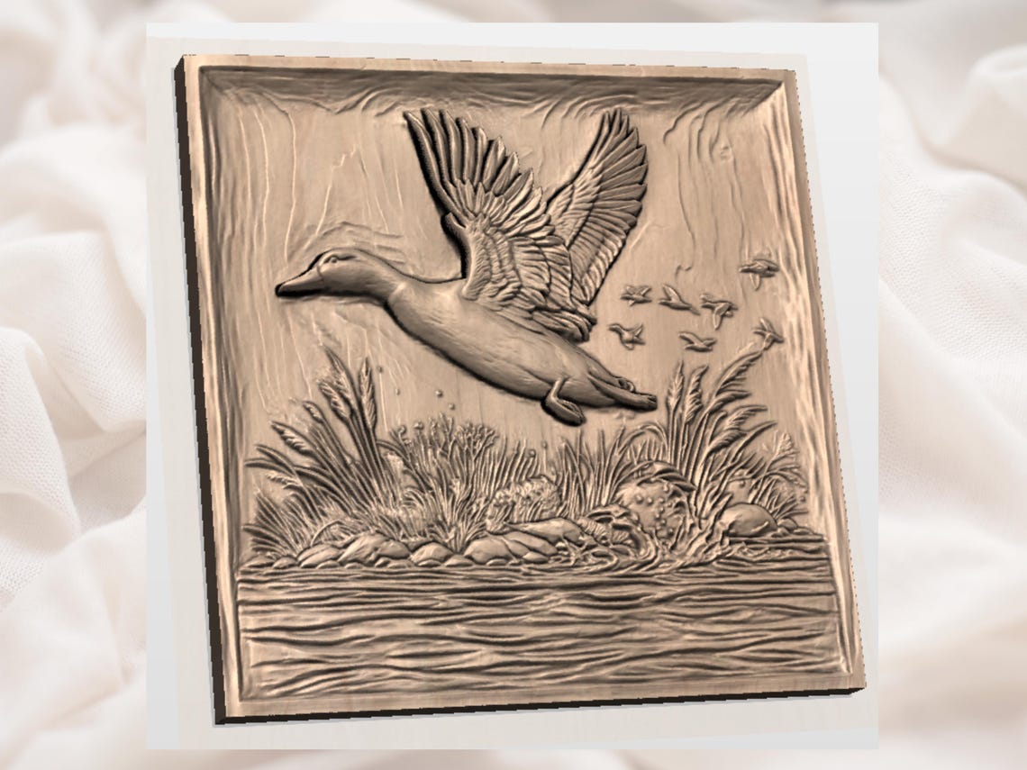 Flying Duck 3D Relief STL | CNC Router Wood Carving File | Mallard Bird ...