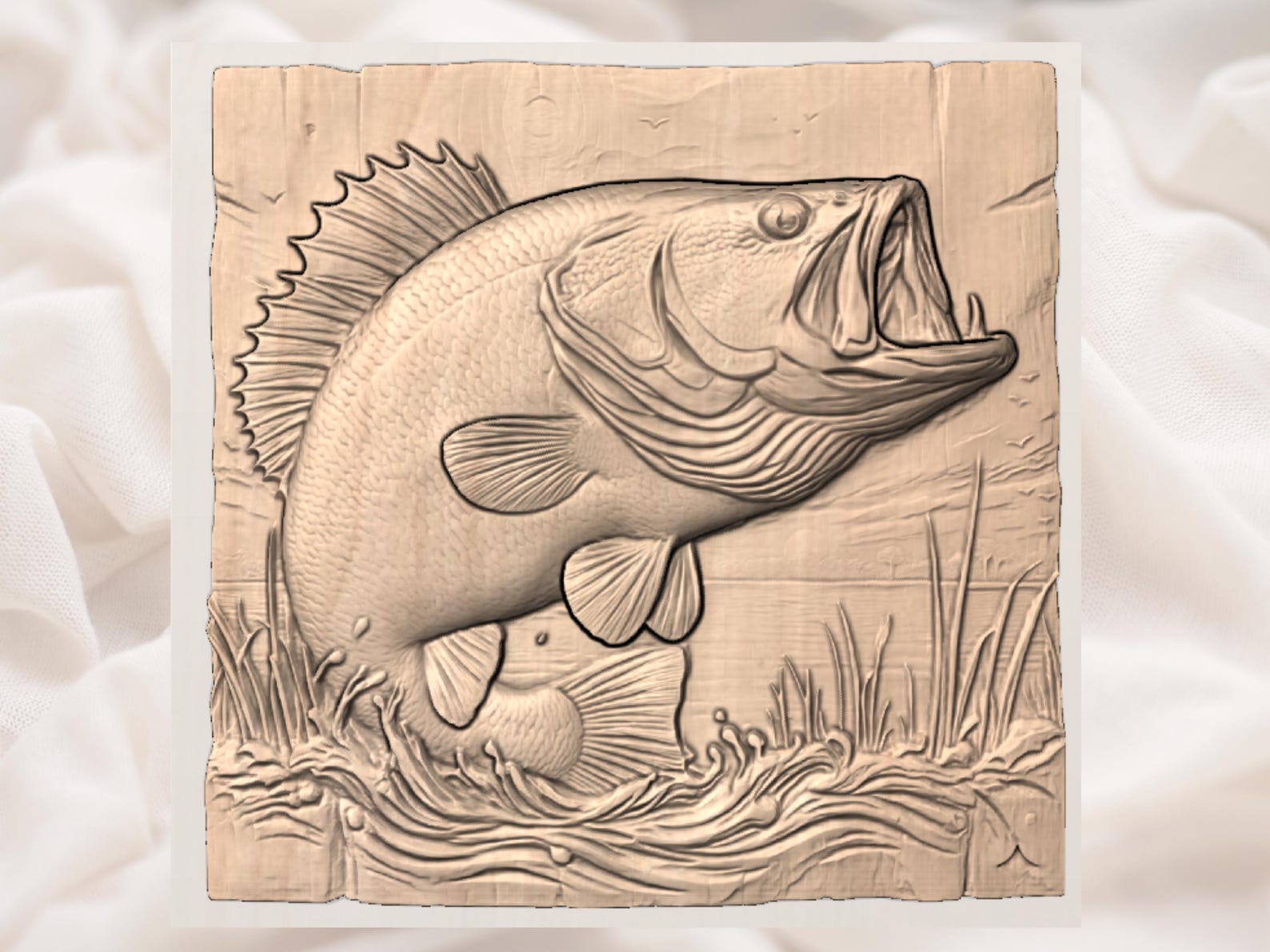 Largemouth Bass 3D Relief STL | Sunset Lake Fishing Wall Panel | CNC ...