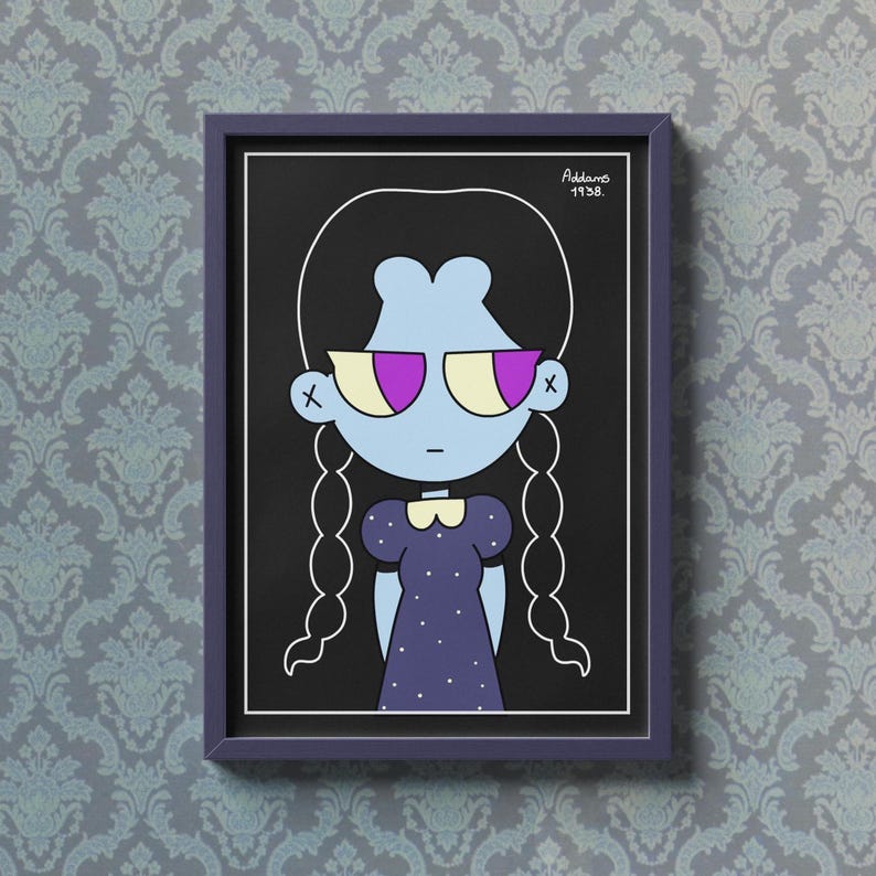 Haunted School Girl Cartoon Art Print, Wednesday Inspired, Dark ...