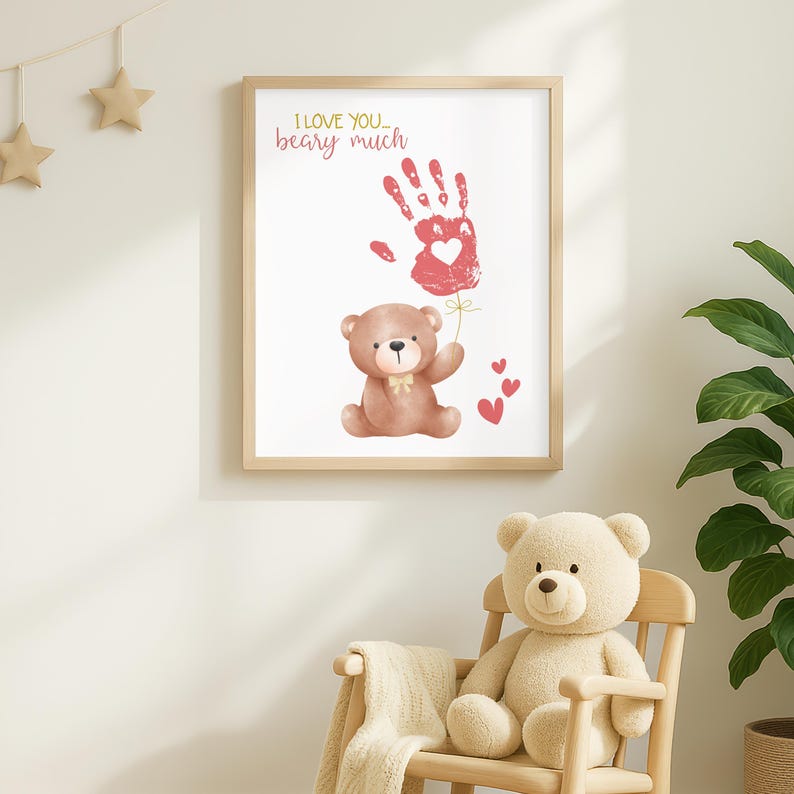 Valentine Bear Handprint Craft Printable, Kids Valentine Keepsake Gift ...