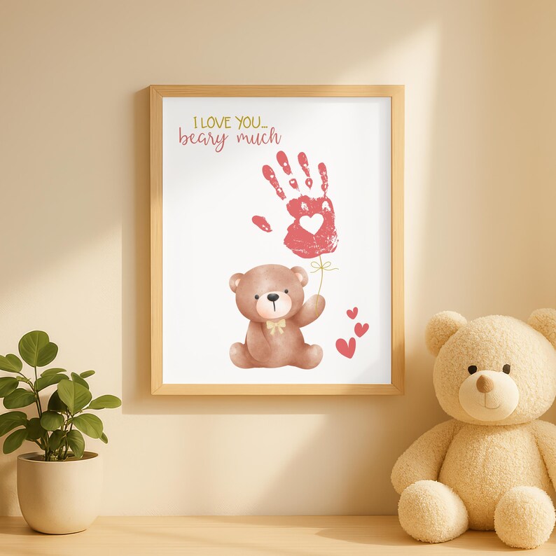 Valentine Bear Handprint Craft Printable, Kids Valentine Keepsake Gift ...