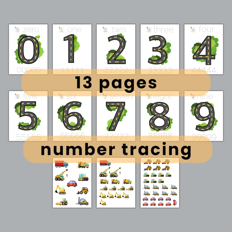 Number Tracing Flashcards: Vehicle Theme, Preschool Learning (printable ...