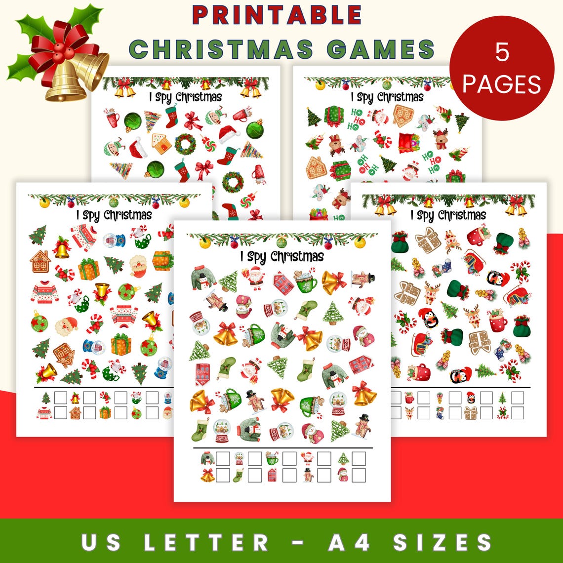 Christmas I Spy Games, Seek and Find Holiday Party Game, Counting ...