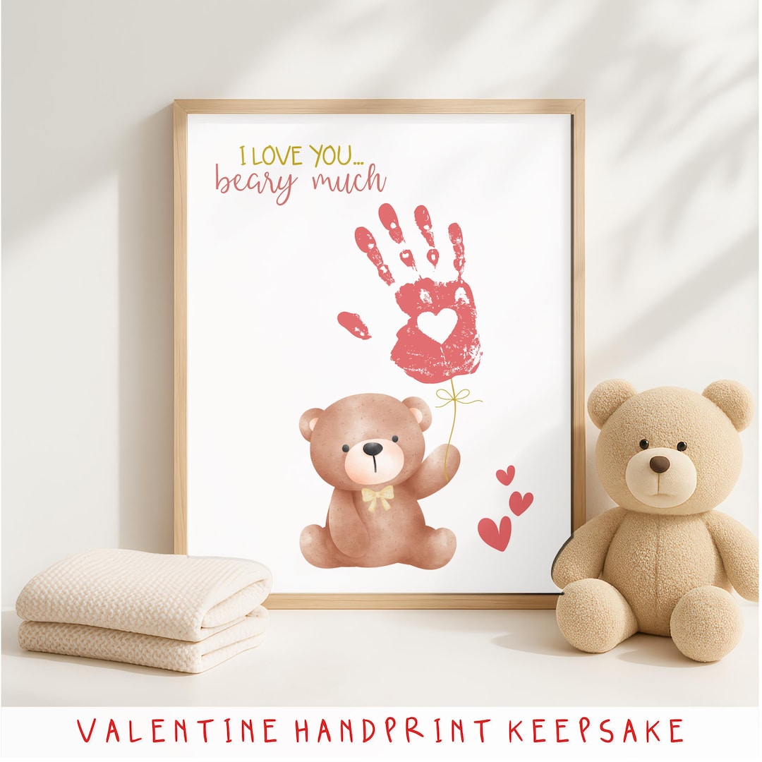 Valentine Bear Handprint Craft Printable, Kids Valentine Keepsake Gift ...