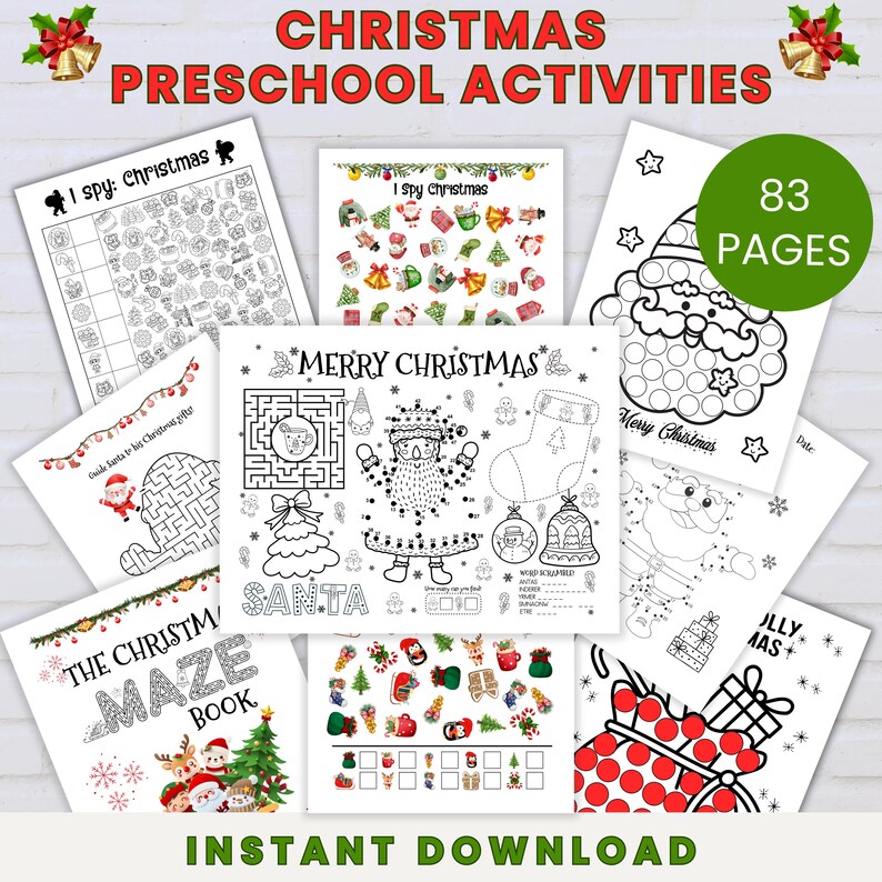 Christmas Preschool Activity Bundle Printable, Xmas Coloring Pages ...