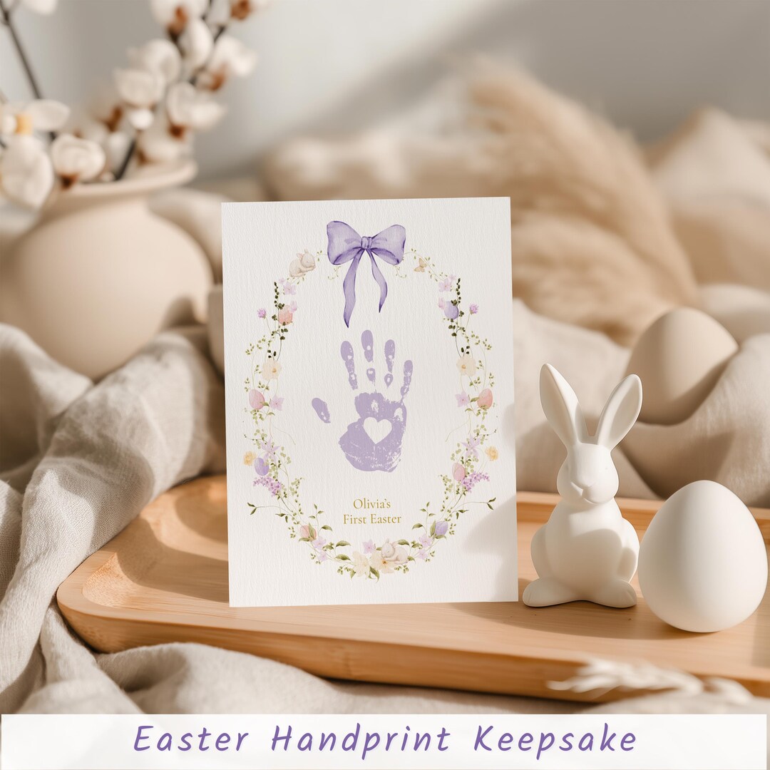 Baby First Easter Keepsake Handprint Art: Editable Purple Floral Easter ...