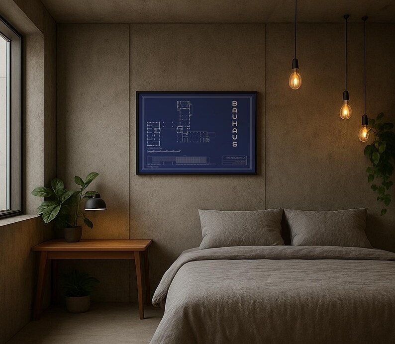 Bauhaus Blueprint Poster | Architectural Floorplan Art, Modernist Wall ...
