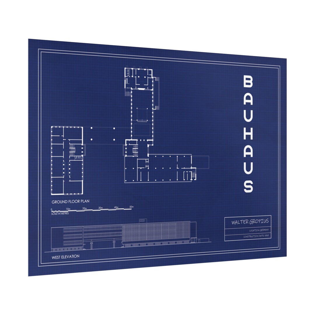 Bauhaus Blueprint Poster | Modern Architecture Print, Minimalist Floor ...