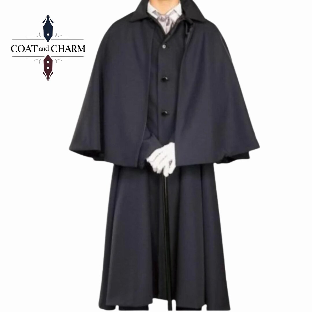 Men's Black Wool Inverness Cape: Victorian Sherlock Holmes Cloak - Etsy