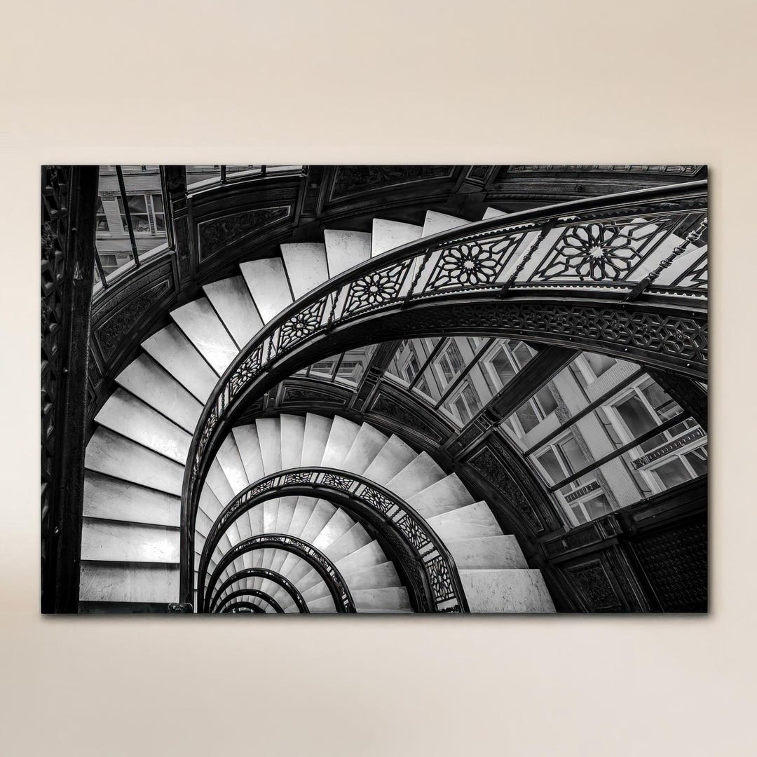 Chicago Spiral Staircase Print, Rookery Building Black and White ...